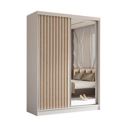 SCHWEBET&Uuml;RENSCHRANK LAMELLO 160/216/61 cm 2-t&uuml;rig mit Spiegel Wei&szlig;