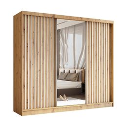 SCHWEBET&Uuml;RENSCHRANK LAMELLO 240/216/61 cm 3-t&uuml;rig mit Spiegel Eiche Artisan