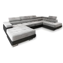 WOHNLANDSCHAFT CASONE R-S Hellgrau Velours-Stoff mit Schlaffunktion
