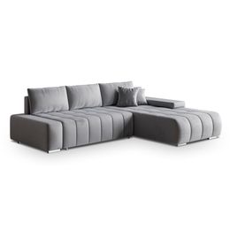 ECKSOFA ALESE R-S Hellgrau Velours-Stoff mit Schlaffunktion