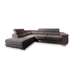 ECKSOFA APIRO L-S Braun Kordstoff mit Schlaffunktion