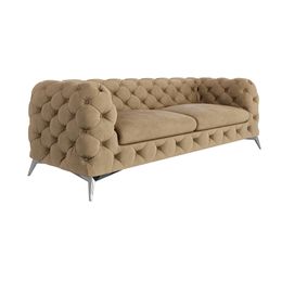 CHESTERFIELD-SOFA 3-Sitzer Laura Beige Samt
