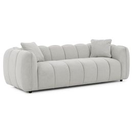 3-SITZER SOFA Nubira in tief gesteppter Bubble-Optik aus weichem Hellgrau Strukturstoff im modernen Design