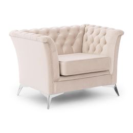 CHESTERFIELD-SESSEL Whitby Beige Samt mit silbernen F&uuml;&szlig;en