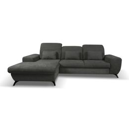 ECKSOFA LUCE L-S Grau Pl&uuml;sch-Stoff mit Schlaffunktion