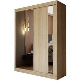 SCHWEBET&Uuml;RENSCHRANK GRAZIA 150/216/61 cm 2-t&uuml;rig mit Spiegel Sonoma Eiche