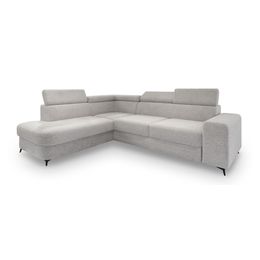 ECKSOFA ALVORO L-S Hellgrau Boucle-Stoff mit Schlaffunktion