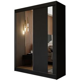 SCHWEBET&Uuml;RENSCHRANK GRAZIA 150/216/61 cm 2-t&uuml;rig mit Spiegel Schwarz