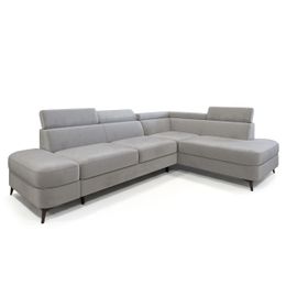 ECKSOFA AVISE M R-S Hellgrau Velours-Stoff mit Schlaffunktion