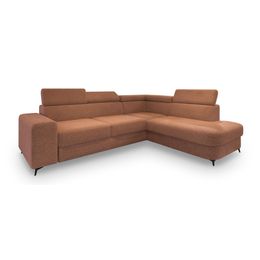ECKSOFA ALVORO R-S Kupferfarben Boucle-Stoff mit Schlaffunktion