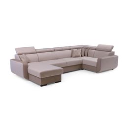 WOHNLANDSCHAFT PALAZZO Beige Geflochtener Stoff mit Schlaffunktion