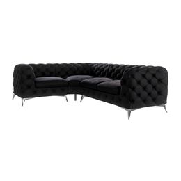 ECKSOFA Chesterfield Laura Schwarz Samt, Ottomane Links