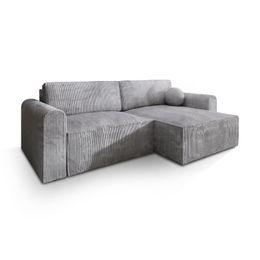 ECKSOFA FIANO P Hellgrau Kordstoff mit Schlaffunktion