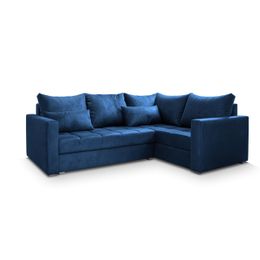 ECKSOFA LIRENO R-S Blau Pl&uuml;sch-Stoff mit Schlaffunktion