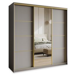 SCHWEBET&Uuml;RENSCHRANK VARO 200/205/60 cm 3-t&uuml;rig mit Spiegel Graphitfarben