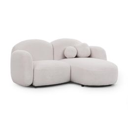 ECKSOFA Nuvola mit abgerundetem Design Wei&szlig; Boucl&eacute;-Stoff - Ottomane Rechts