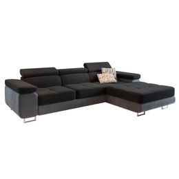 ECKSOFA ELMA R-S Schwarz Velours-Stoff mit Schlaffunktion