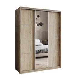 SCHWEBET&Uuml;RENSCHRANK VARO 150/205/60 cm 3-t&uuml;rig mit Spiegel Sonoma Eiche