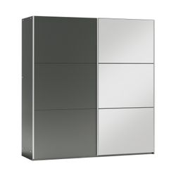 SCHWEBET&Uuml;RENSCHRANK IVERN 151/215/65 cm 2-t&uuml;rig mit Spiegel Graphitfarben