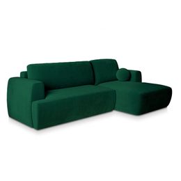 ECKSOFA SENTI K R-S Gr&uuml;n Pl&uuml;sch-Stoff mit Schlaffunktion