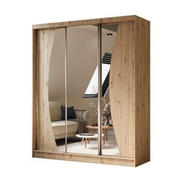 SCHWEBET&Uuml;RENSCHRANK VOCE 180/216/61 cm 3-t&uuml;rig mit Spiegel Eiche Artisan