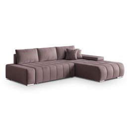 ECKSOFA ALESE R-S Lila Velours-Stoff mit Schlaffunktion