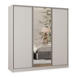 SCHWEBET&Uuml;RENSCHRANK TARI 180/205/58 cm 3-t&uuml;rig mit Spiegel und Schubladen Wei&szlig;