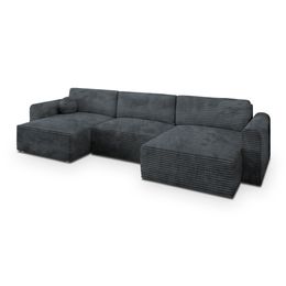 WOHNLANDSCHAFT FENTO Grau Kordstoff mit Schlaffunktion