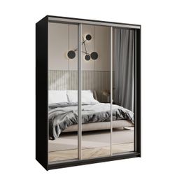 SCHWEBET&Uuml;RENSCHRANK RIEN 150/205/60 cm 3-t&uuml;rig mit Spiegel Schwarz