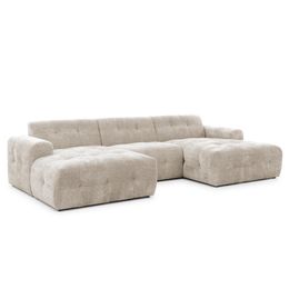 WOHNLANDSCHAFT Kozy im Bumpy-Design mit fester R&uuml;ckenlehne aus weichem Dunkelbeige Chenille-Stoff