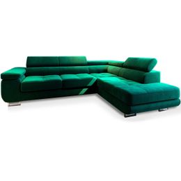 ECKSOFA SELVA R-S Gr&uuml;n Velours-Stoff mit Schlaffunktion