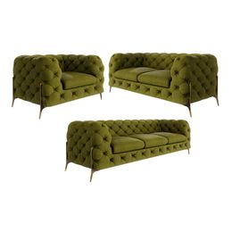 SITZGARNITUR 3+2+1 Chesterfield Lexi Olive Samt