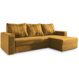 ECKSOFA CARL Orange Pl&uuml;sch-Stoff mit Schlaffunktion