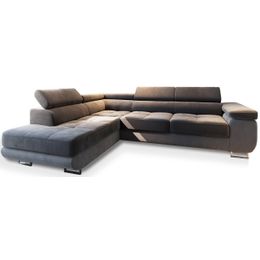 ECKSOFA SELVA L-S Grau Velours-Stoff mit Schlaffunktion