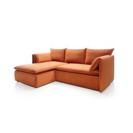 ECKSOFA PREGIO Orange Pl&uuml;sch-Stoff mit Schlaffunktion