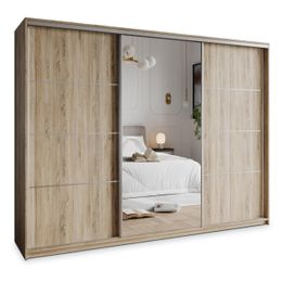 SCHWEBET&Uuml;RENSCHRANK VARO 270/205/60 cm 3-t&uuml;rig mit Spiegel Sonoma Eiche