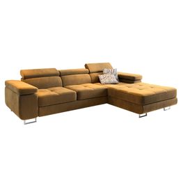 ECKSOFA ELMA R-S Gelb Velours-Stoff mit Schlaffunktion