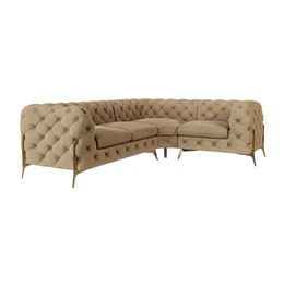 ECKSOFA Chesterfield Lexi Beige Samt, Ottomane rechts