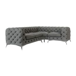 ECKSOFA Chesterfield Laura Grau Samt, Ottomane rechts