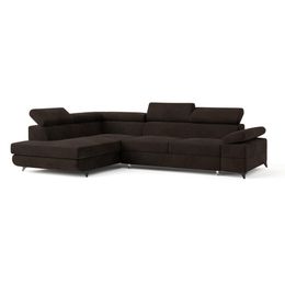 ECKSOFA FAVIEN L-S Braun Velours-Stoff mit Schlaffunktion