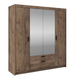 DREHT&Uuml;RENSCHRANK ELENORA 176,3/190,5/53cm 4-t&uuml;rig mit Spiegel Braun