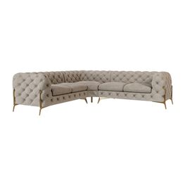 ECKSOFA Chesterfield Lexi Dunkle Creme Samt