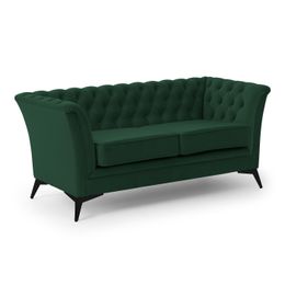 CHESTERFIELD-SOFA 2-sitzer Whitby Flaschengr&uuml;n Samt mit schwarzen F&uuml;&szlig;en