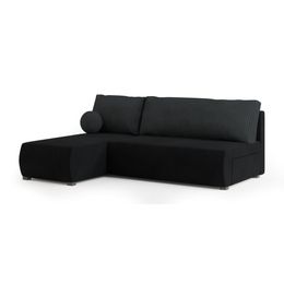 ECKSOFA PARVELO Schwarz Pl&uuml;sch-Stoff mit Schlaffunktion
