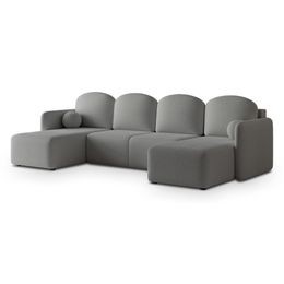 WOHNLANDSCHAFT NUBERO Grau Boucle-Stoff mit Schlaffunktion