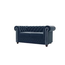 CHESTERFIELD-SOFA 2-sitzer mit Schlaffunktion Nyx Marineblau Samt