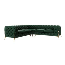 ECKSOFA Chesterfield Lexi Flasche Gr&uuml;n Samt