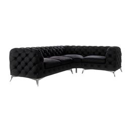ECKSOFA Chesterfield Laura Schwarz Samt, Ottomane rechts