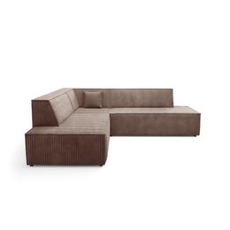 ECKSOFA TESSO II L-S Braun Kordstoff mit Schlaffunktion