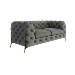 CHESTERFIELD-SOFA 2-Sitzer Lexi Grau Samt